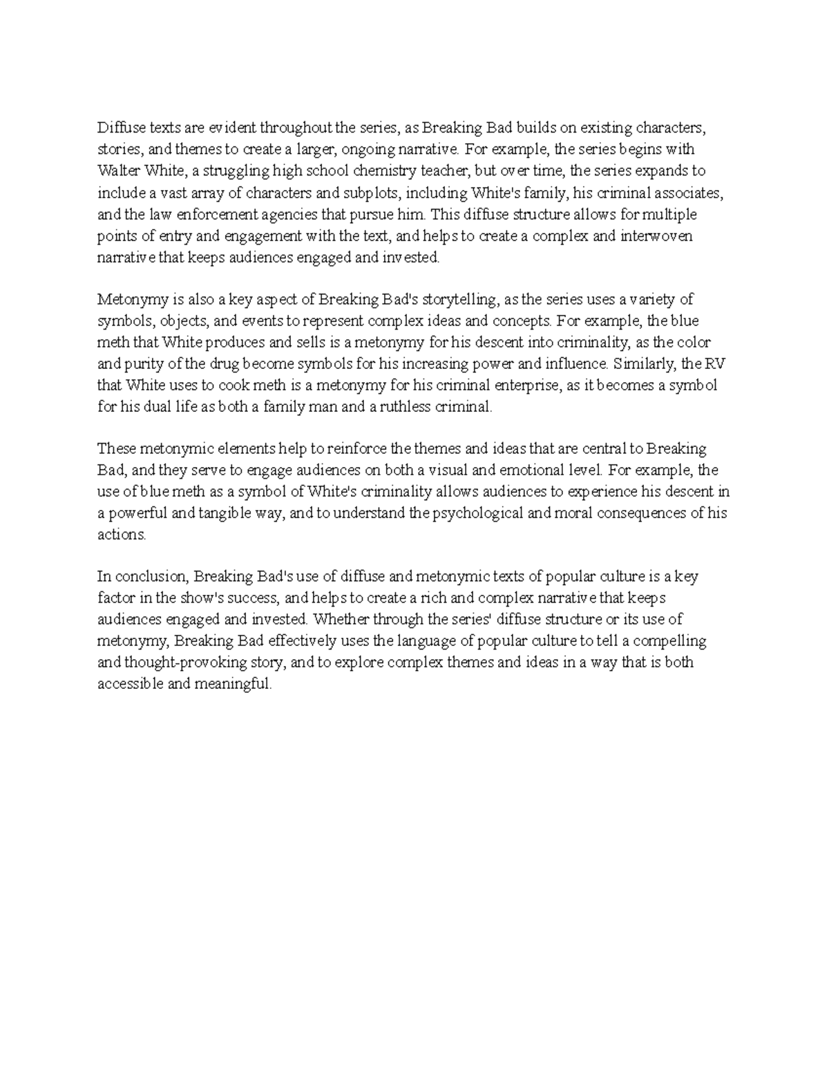 Reflection Paper 1 - Diffuse texts are evident throughout the series ...