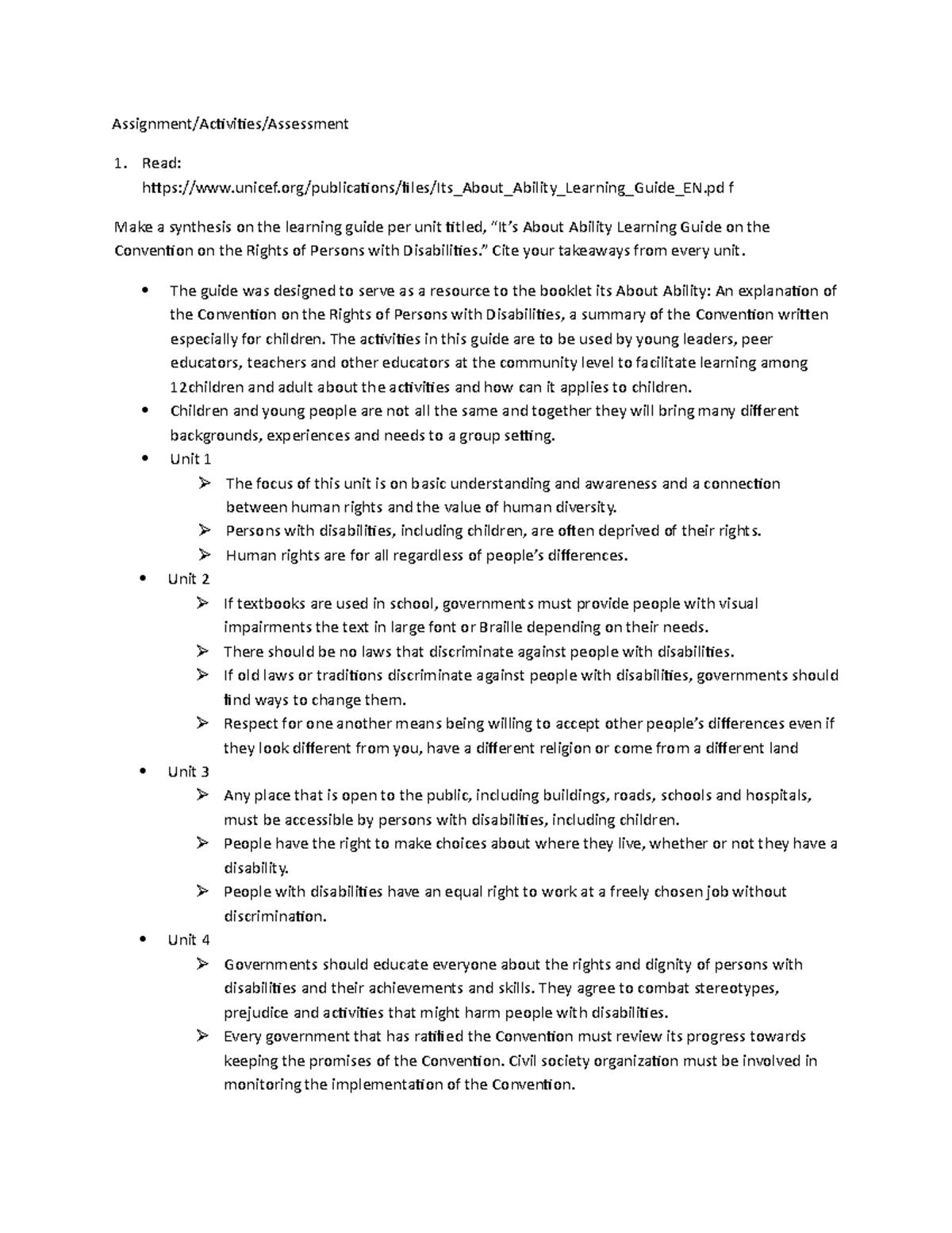 Assignment - Lecture notes 1 - Assignment/Activities/Assessment Read ...