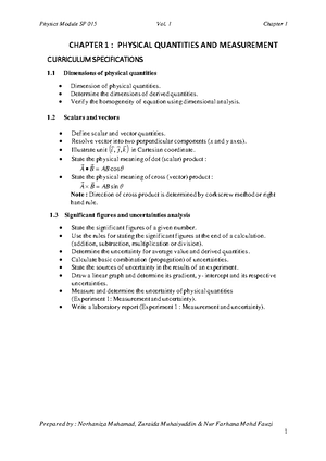 SP015 Pre-Lab Module Answer - EXPERIMENT 1: MEASUREMENT AND UNCERTAINTY Students will able to ...