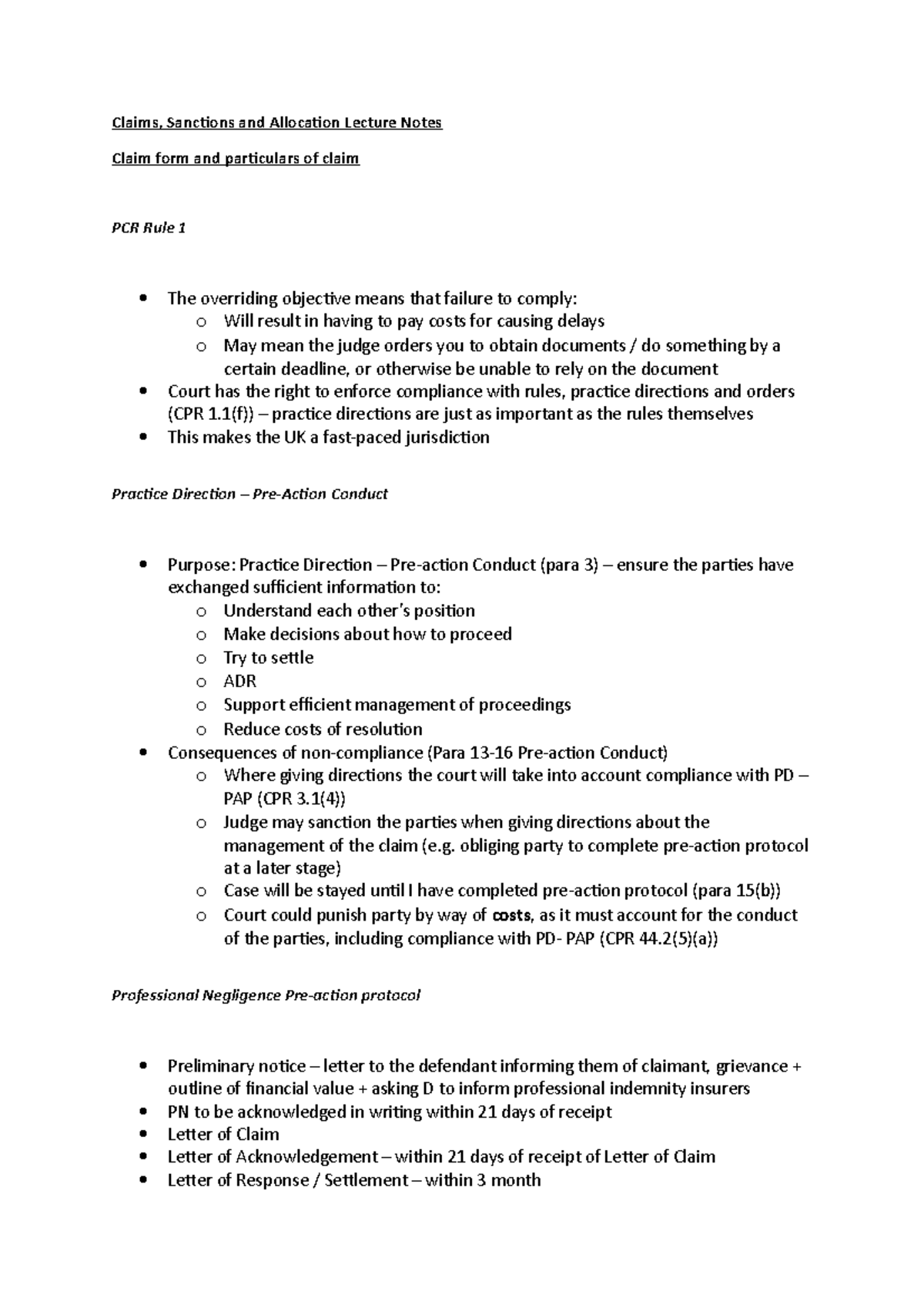 Claims and Sanctions Lecture notes - Claims, Sanctions and Allocation ...