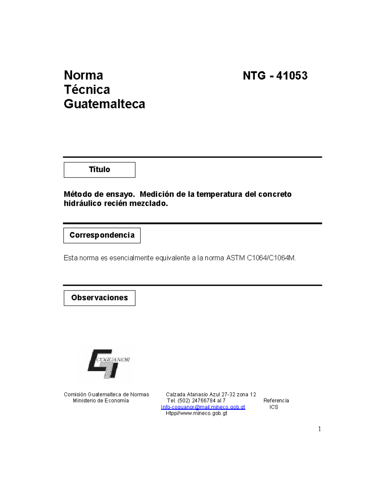Norma coguanor ntg 41053 astm c 1064 Temperatura Concreto - Norma NTG ...