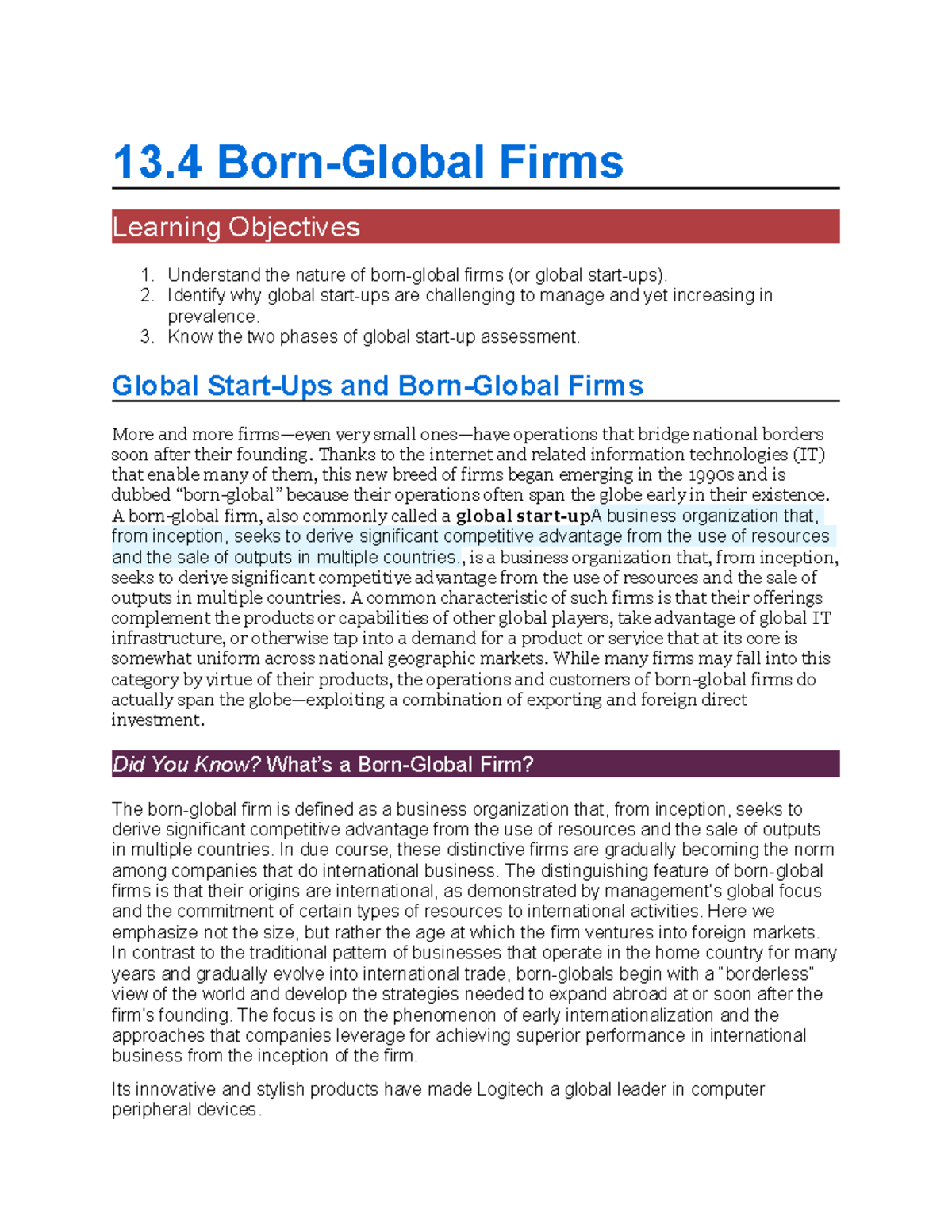 13.4 Born-Global Firms - 13 Born-Global Firms Learning Objectives ...