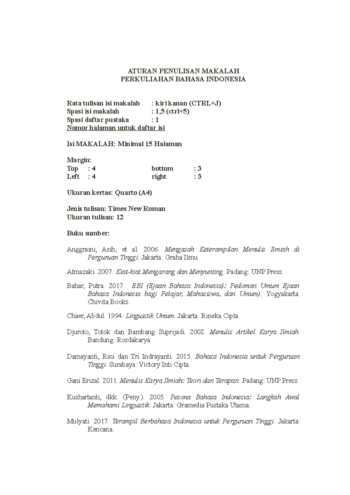 Aturan Penulisan Makalah - Av - ATURAN PENULISAN MAKALAH PERKULIAHAN ...