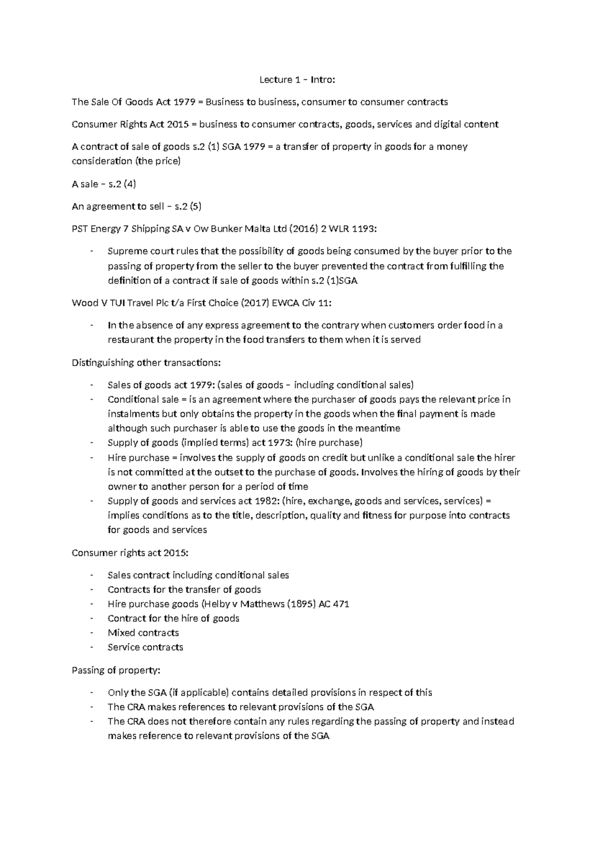 Lecture 1 - Intro - into - Lecture 1 – Intro: The Sale Of Goods Act ...