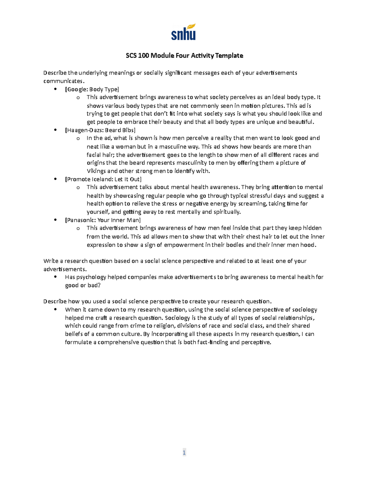 SCS 100 Module Four Activity Template 3 - SCS 100 Module Four Activity ...
