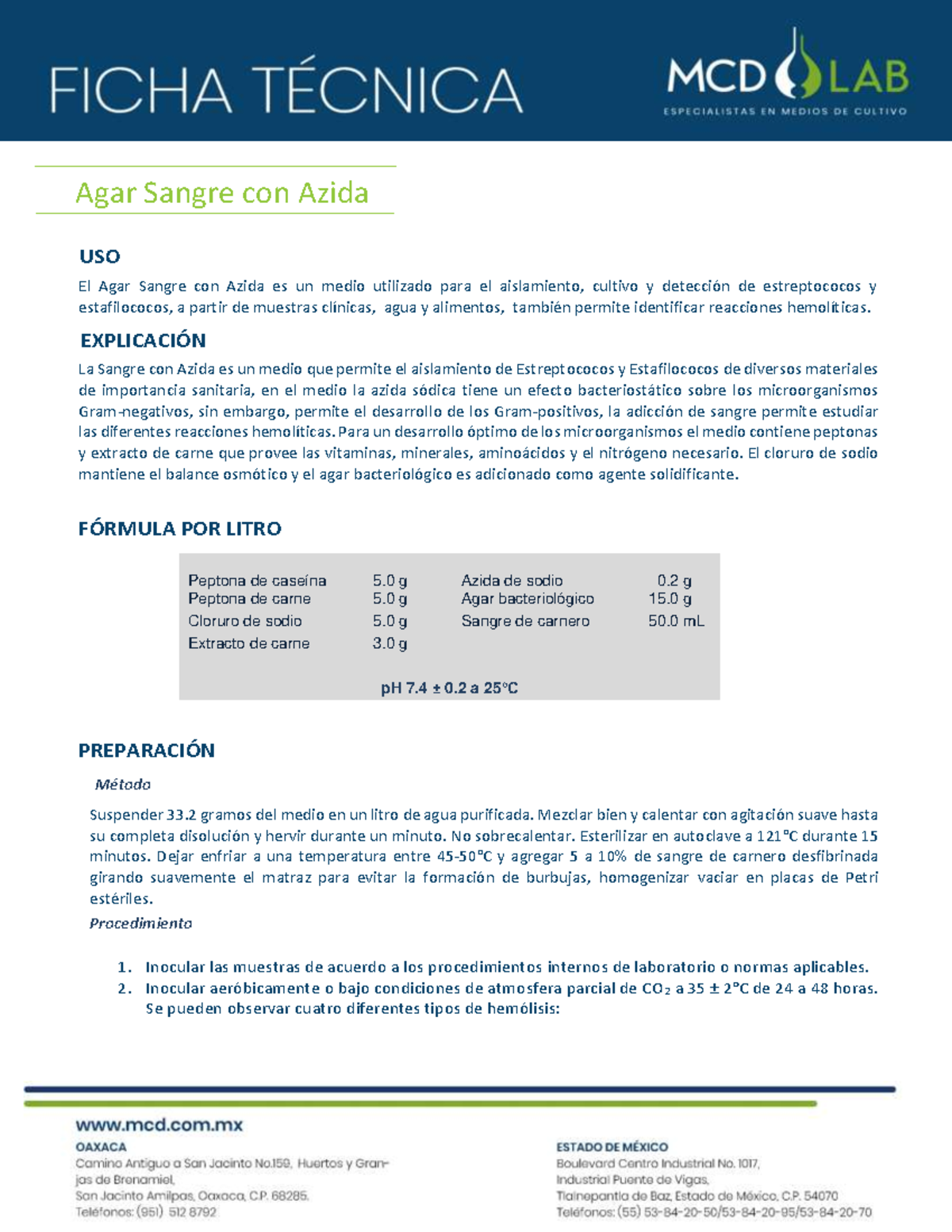 FT Agar Sangre con Azida - Agar Sangre con Azida USO El Agar Sangre con ...