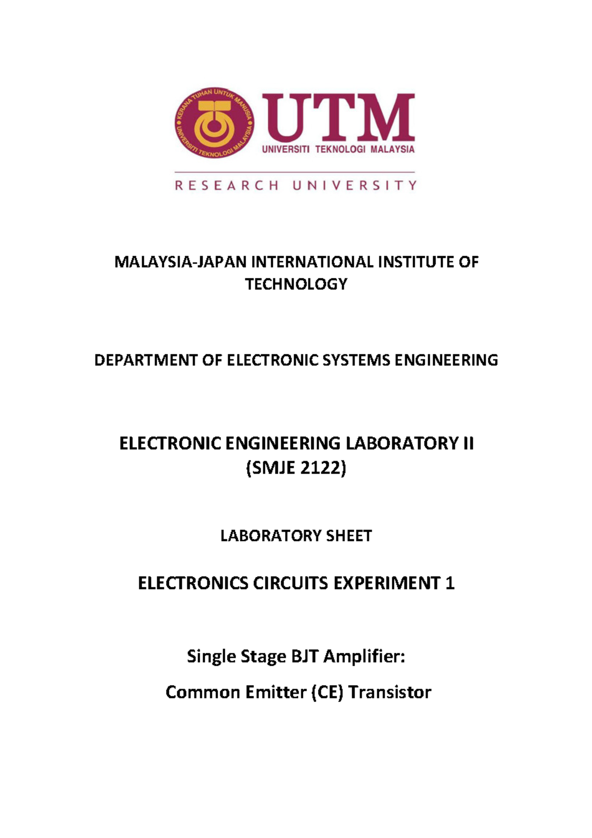 Lab Sheet EC1 - lab - MALAYSIA-JAPAN INTERNATIONAL INSTITUTE OF TECHNOLOGY DEPARTMENT OF ...