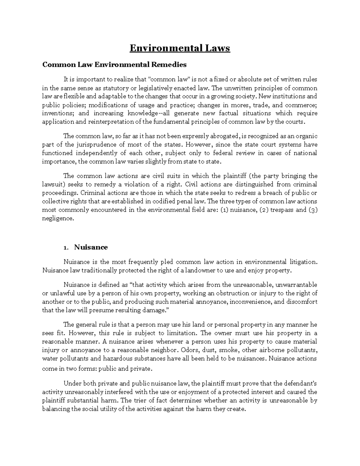 Common law remedies against pollution - Environmental Laws Common Law ...