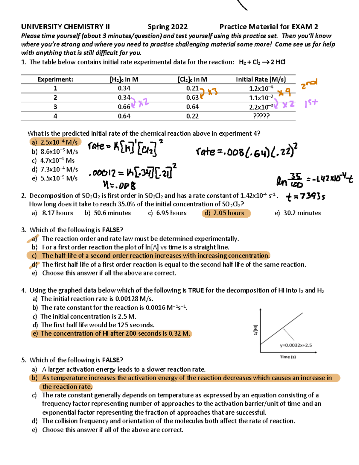 Practice Material for Exam 2 UC2 Spring 2022 - UNIVERSITY CHEMISTRY II ...