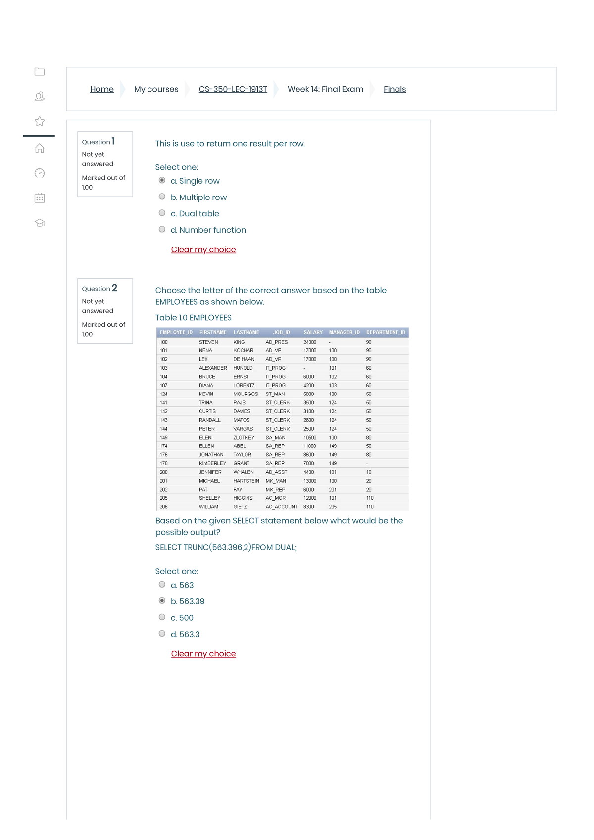 Pdfcoffee - XXASDASDASDASDASDAS - Home My courses CS-350-LEC-1913T Week 14: Final Exam Finals ...