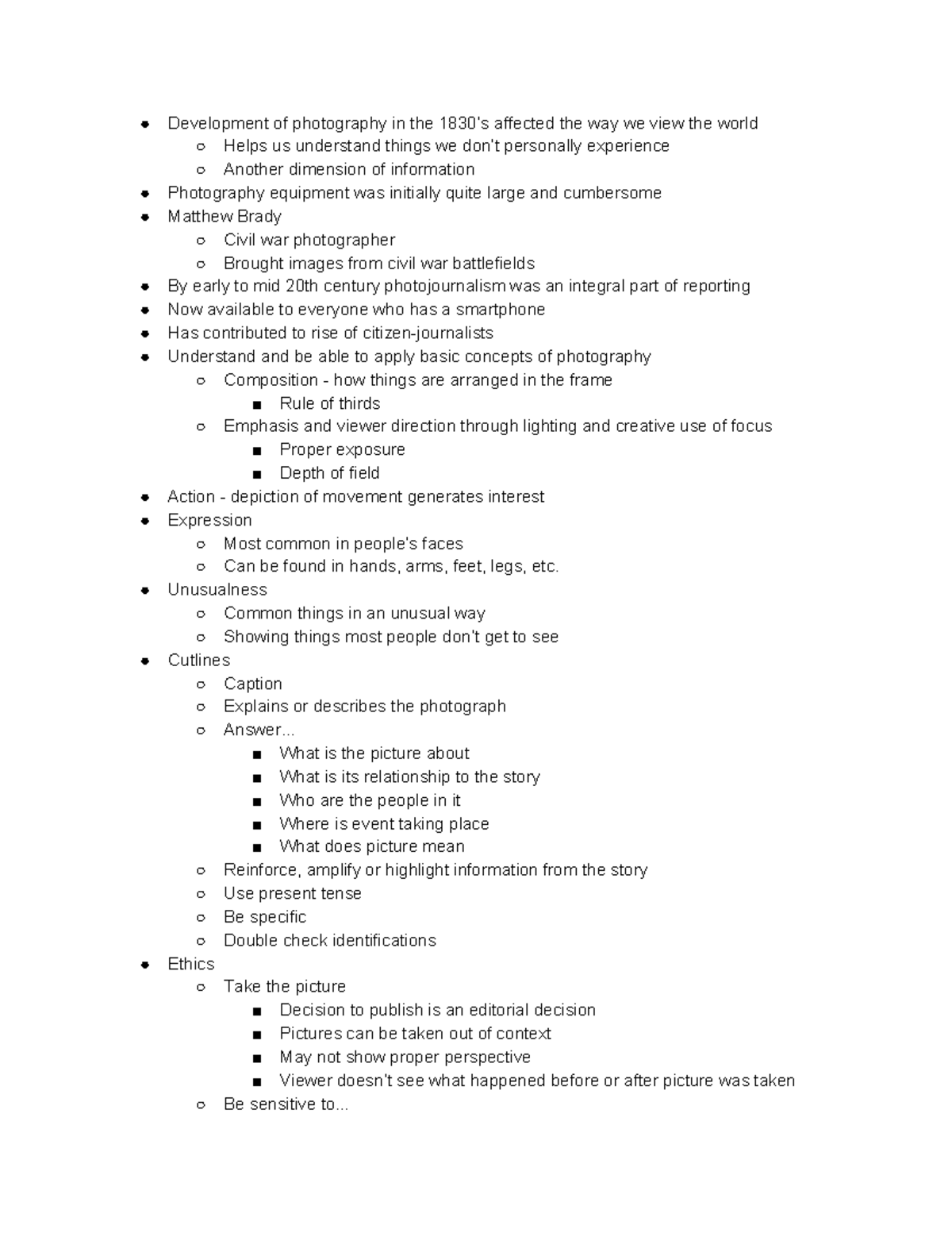 213 Photojournalism - Lecture notes 1 - Development of photography in ...