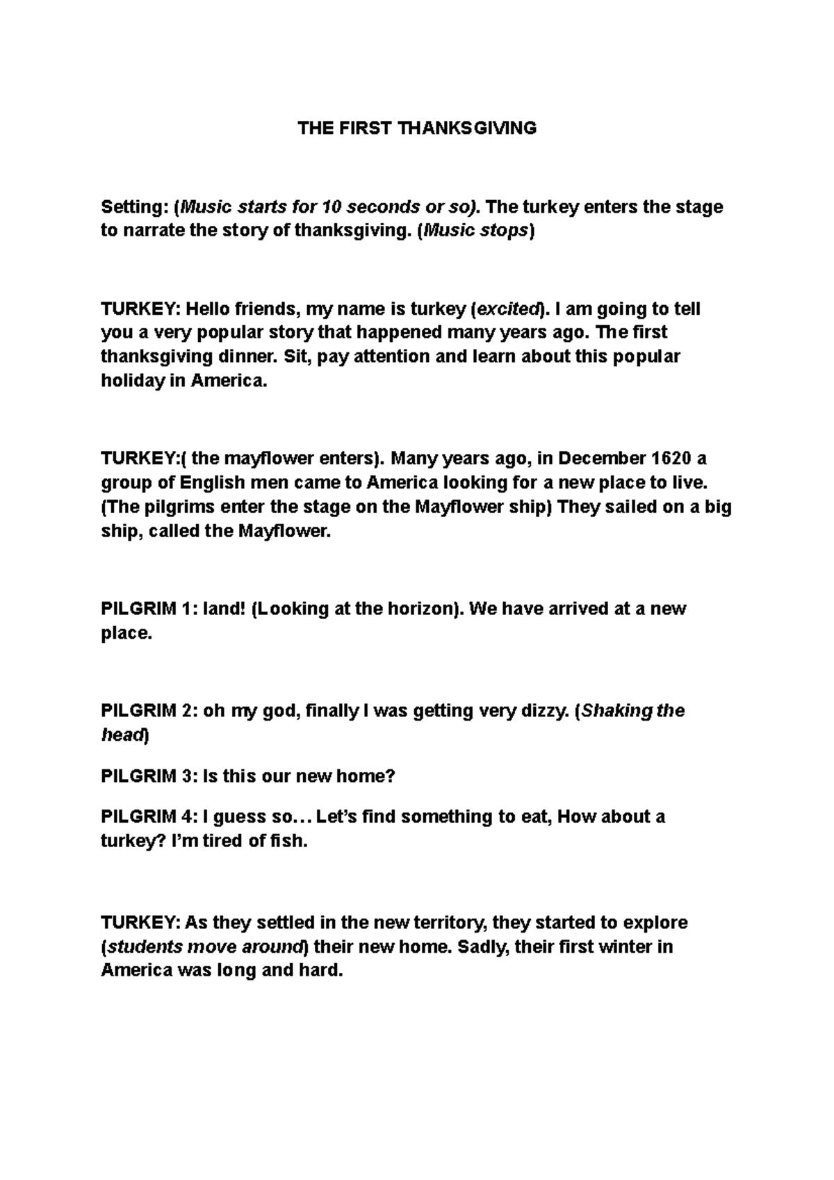 TG Play - one two three - THE FIRST THANKSGIVING Setting: (Music starts ...