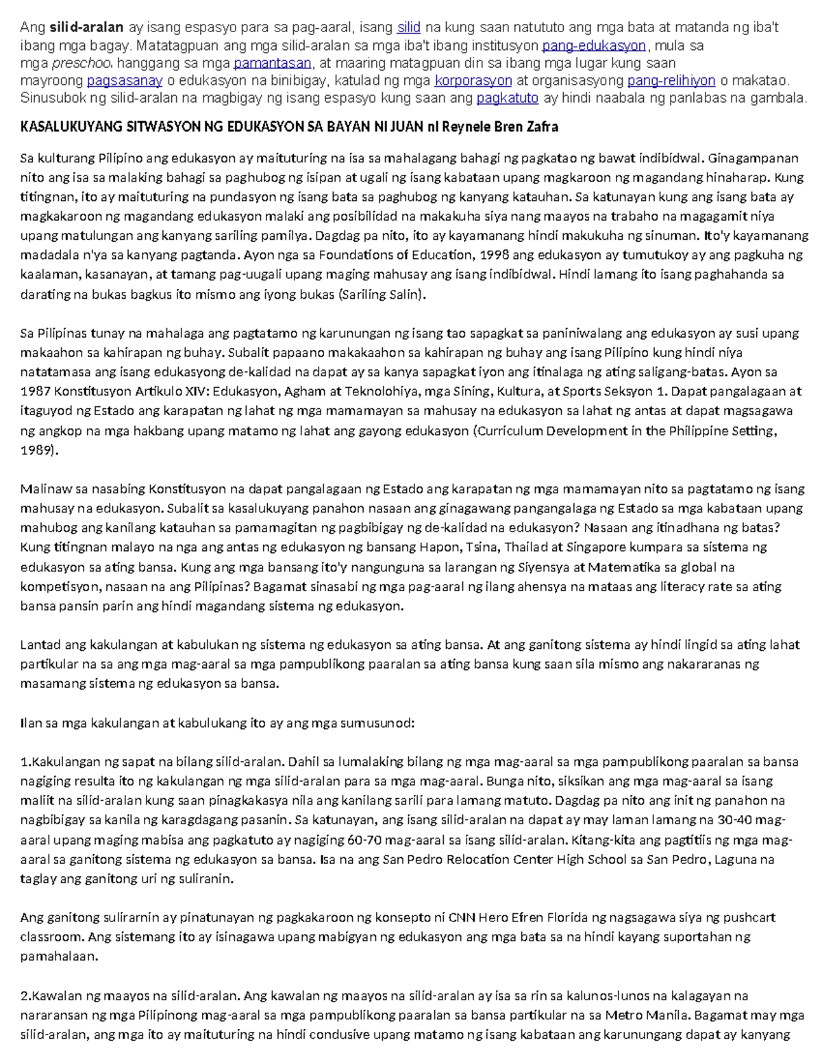 Kakulangan sa silid aralan - Ang silid-aralan ay isang espasyo para sa ...