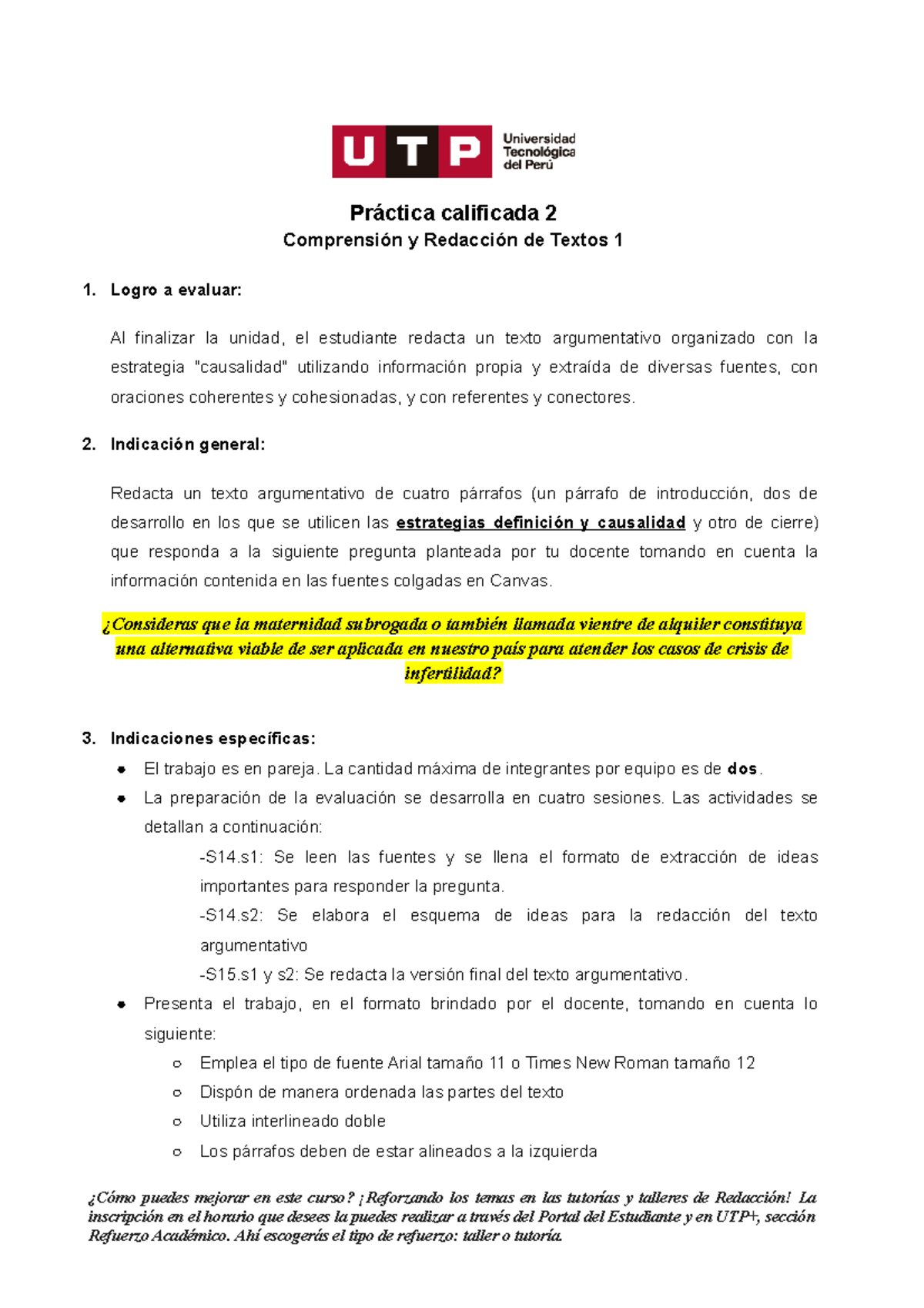 GC N01I PC2Consigna 22C1M Resueltooo - Práctica calificada 2 Comprensión y Redacción de Textos 1 ...