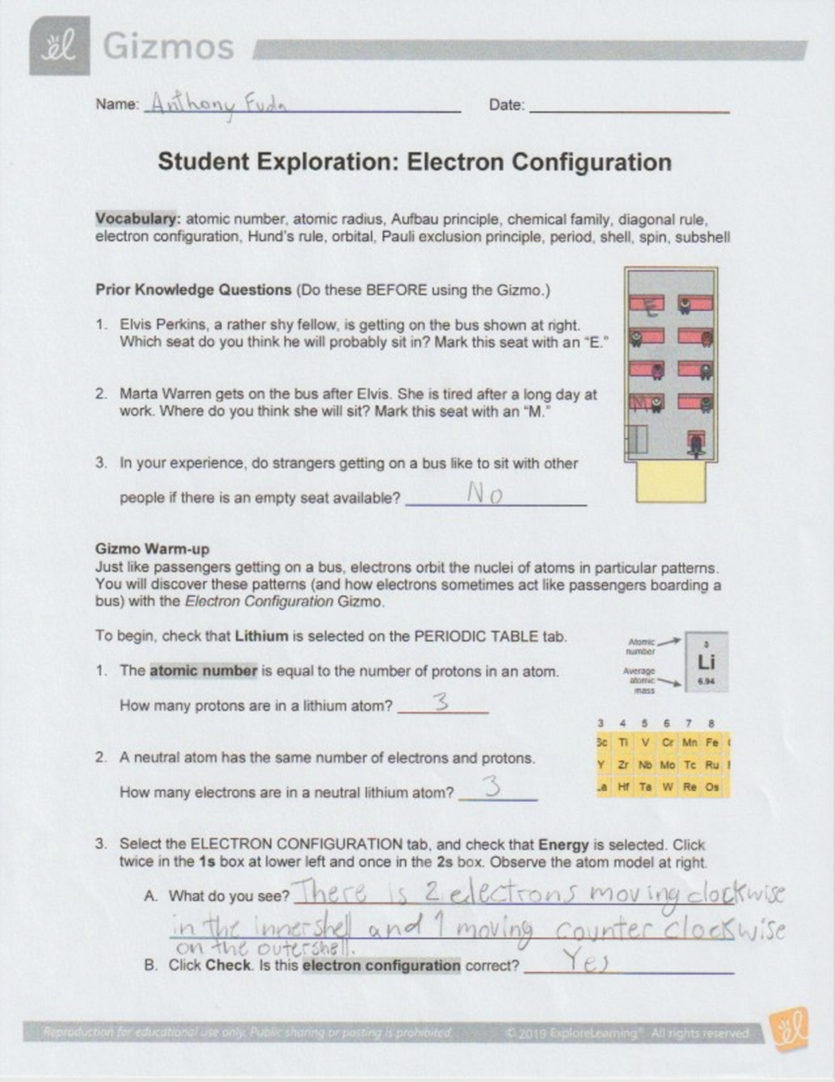 Anthony Fuda Electron Configuration Gizmo - el Gizmos Name: Anthony ...