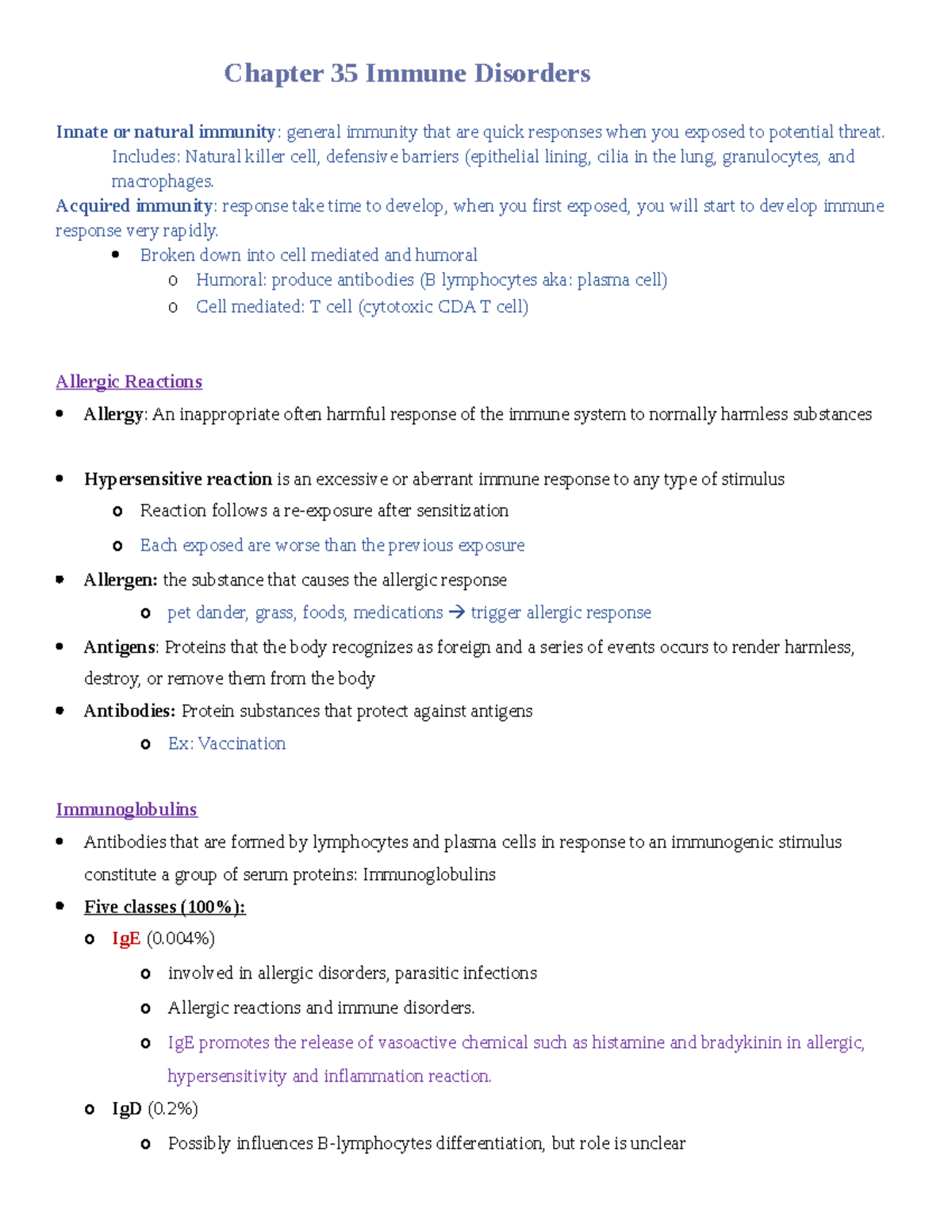 EXAM 2 Notes for chronic key points med surg - Chapter 35 Immune ...