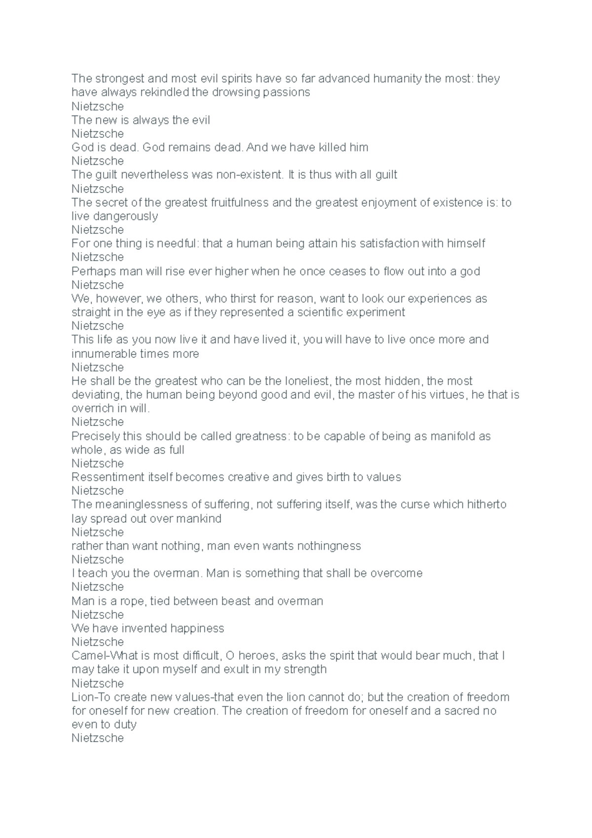 Nietzsche - notes - The strongest and most evil spirits have so far ...