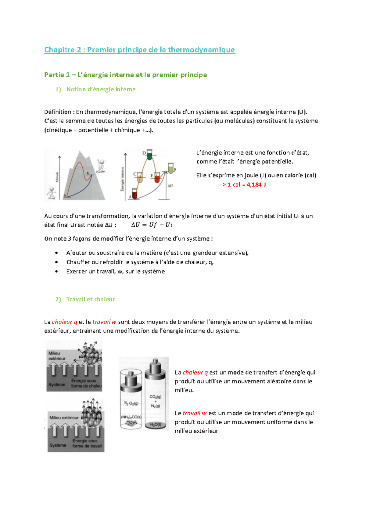 Chapitre 2 - Premier principe de la thermodynamique - Chapitre 2 : Premier principe de la - Studocu