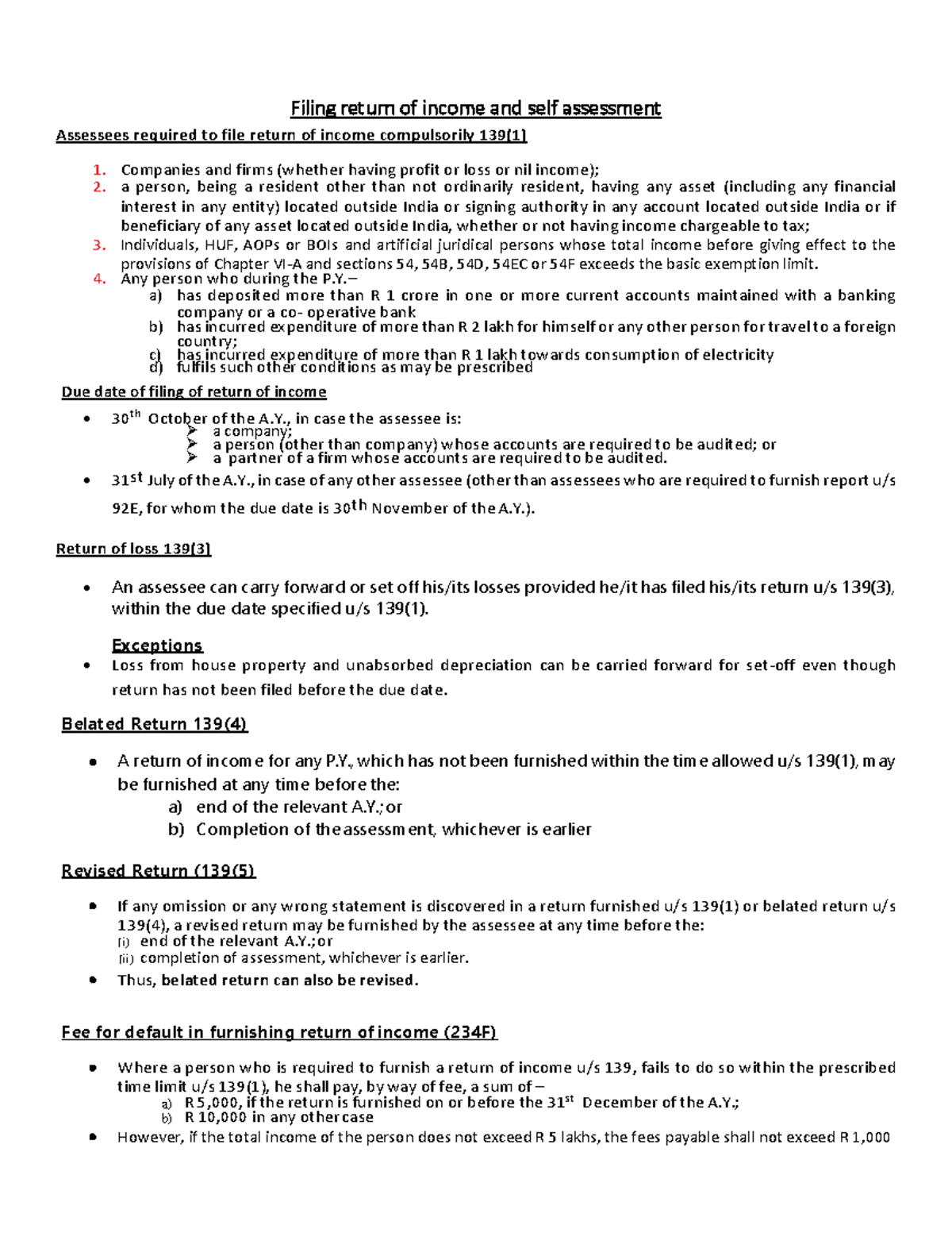 Return filing - Direct tax easy notes - Filing return of income and ...