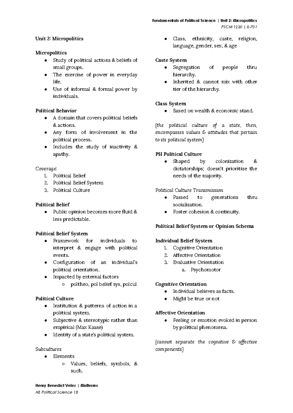 UNIT2 Micropolitics- Velezhenrybenedict - PSCM 1230 | 8- Unit 2 ...