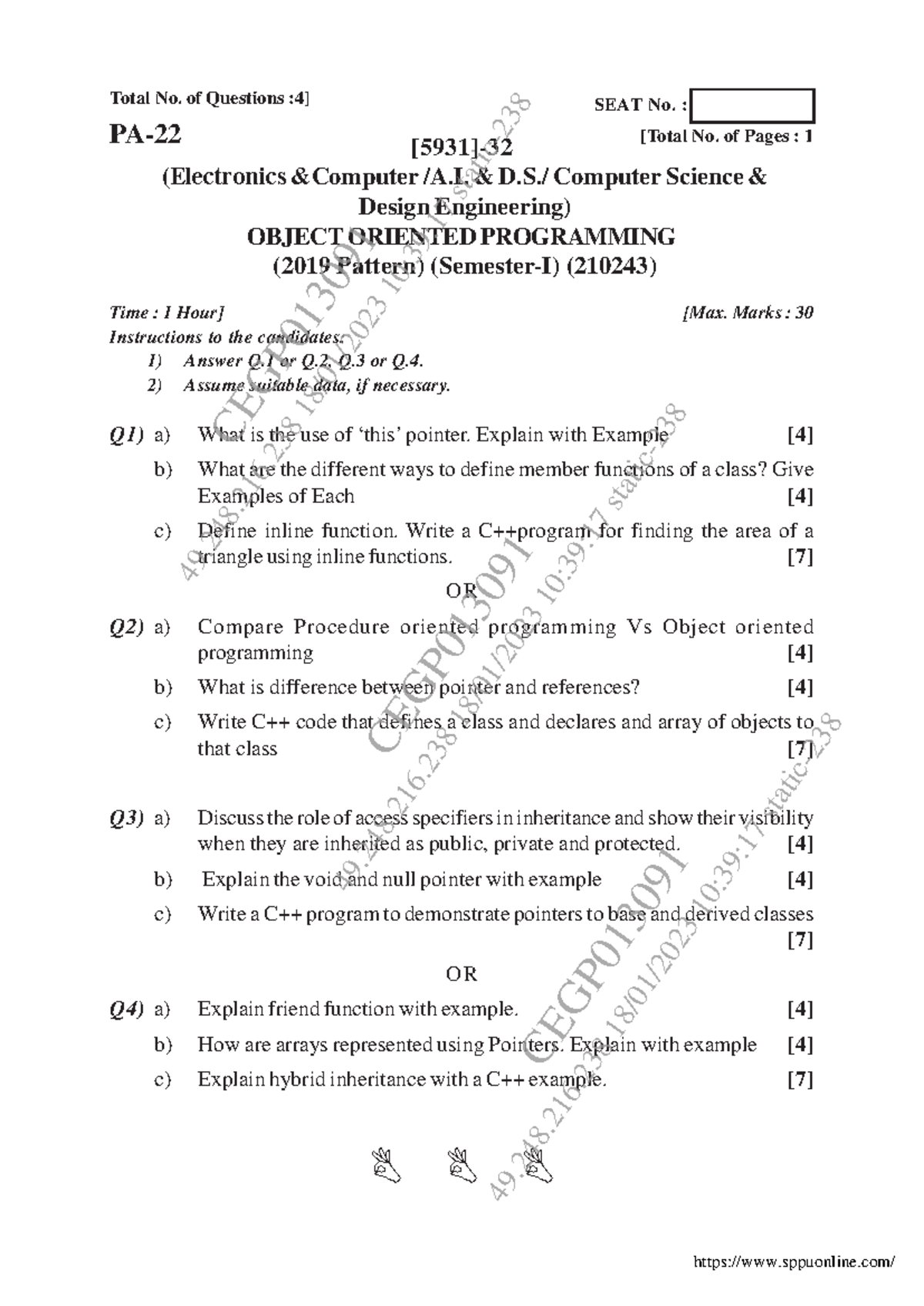 Be Computer 3 Sem Object Oriented Programming Oct 2022 Total No Of Questions 4 5931