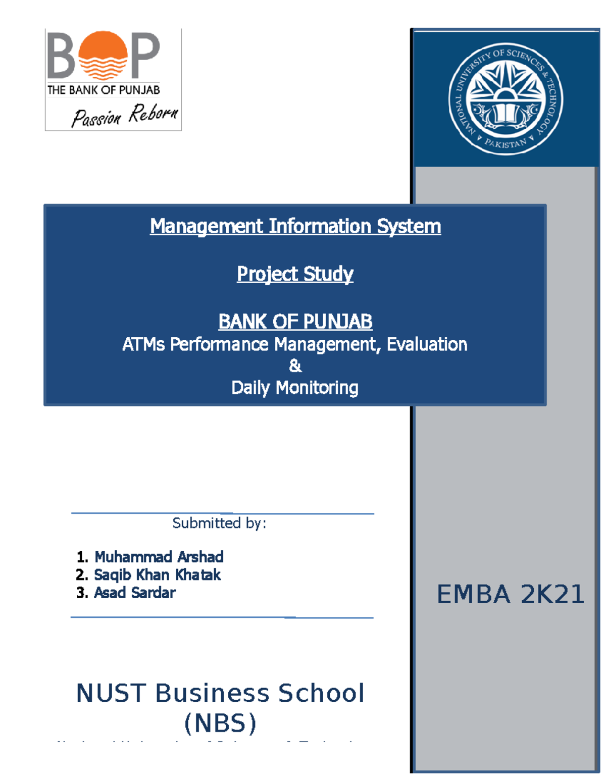 Project Report - Final - Submitted by: 1. Muhammad Arshad 2. Saqib Khan Khatak 3. Asad Sardar ...