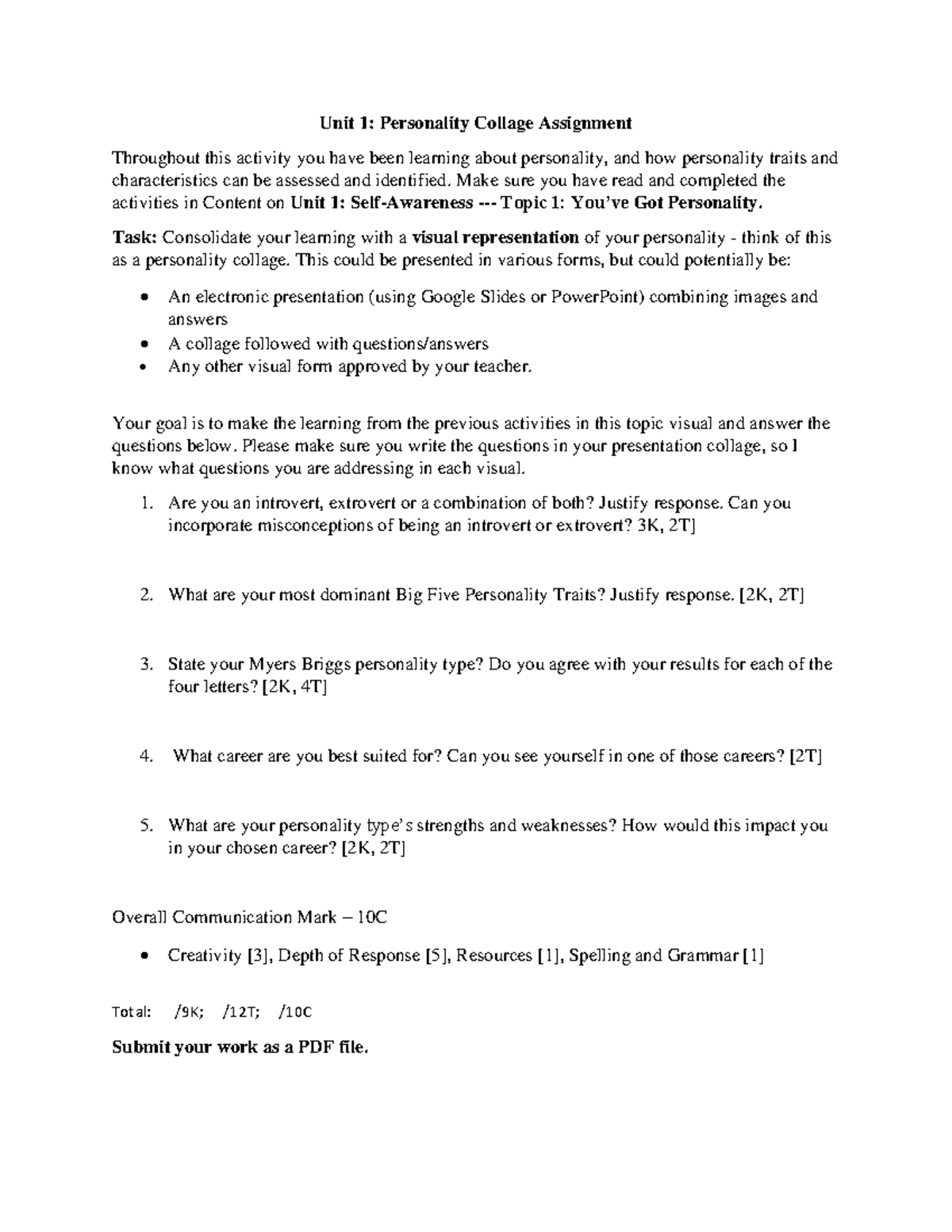 Unit 1 Assignment - tgg - Unit 1: Personality Collage Assignment ...