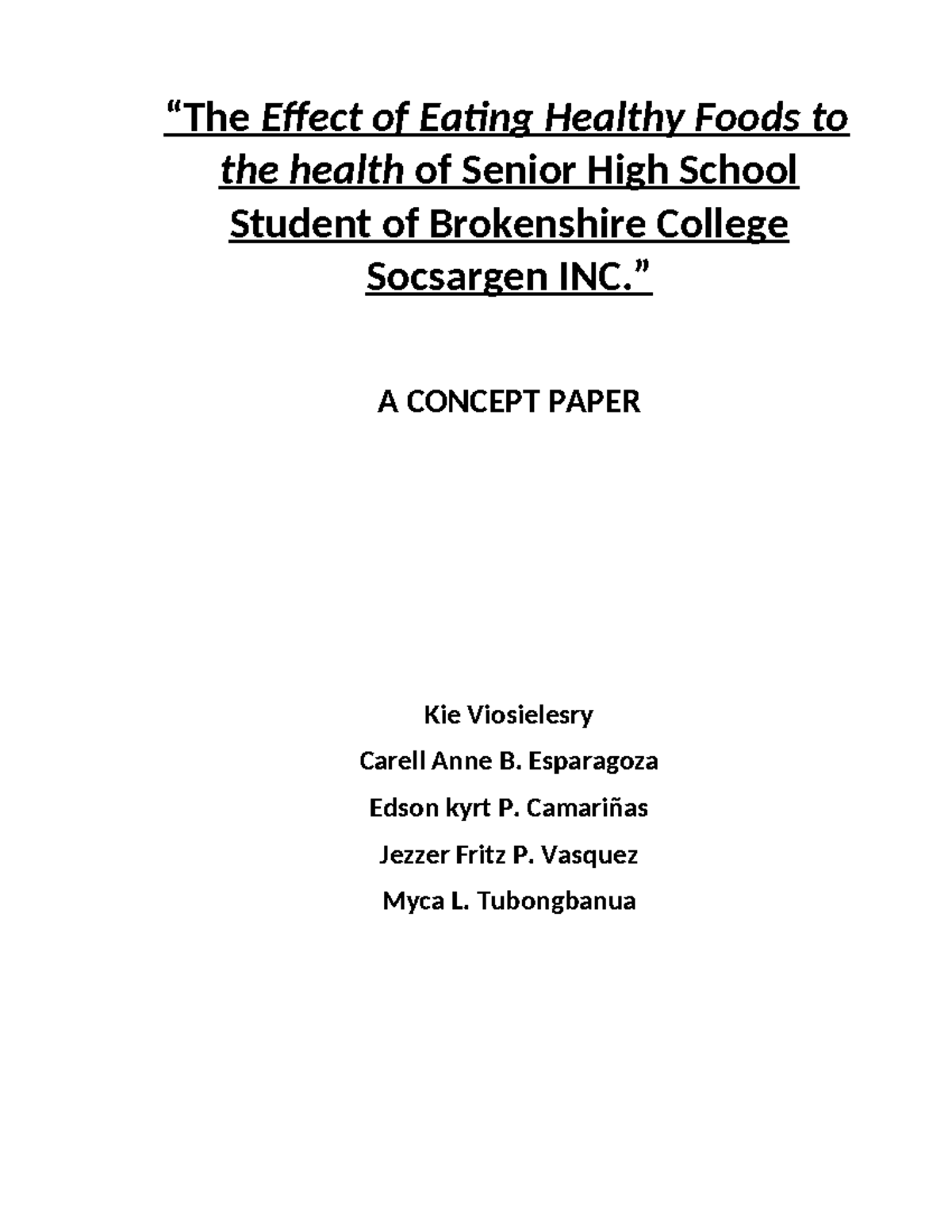 Research - “The Effect of Eating Healthy Foods to the health of Senior ...