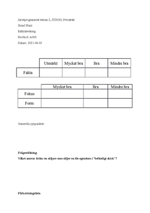 Exempel - PM rättsfallsanalys - Mall Försättsblad PM Provkod A JU200G ...
