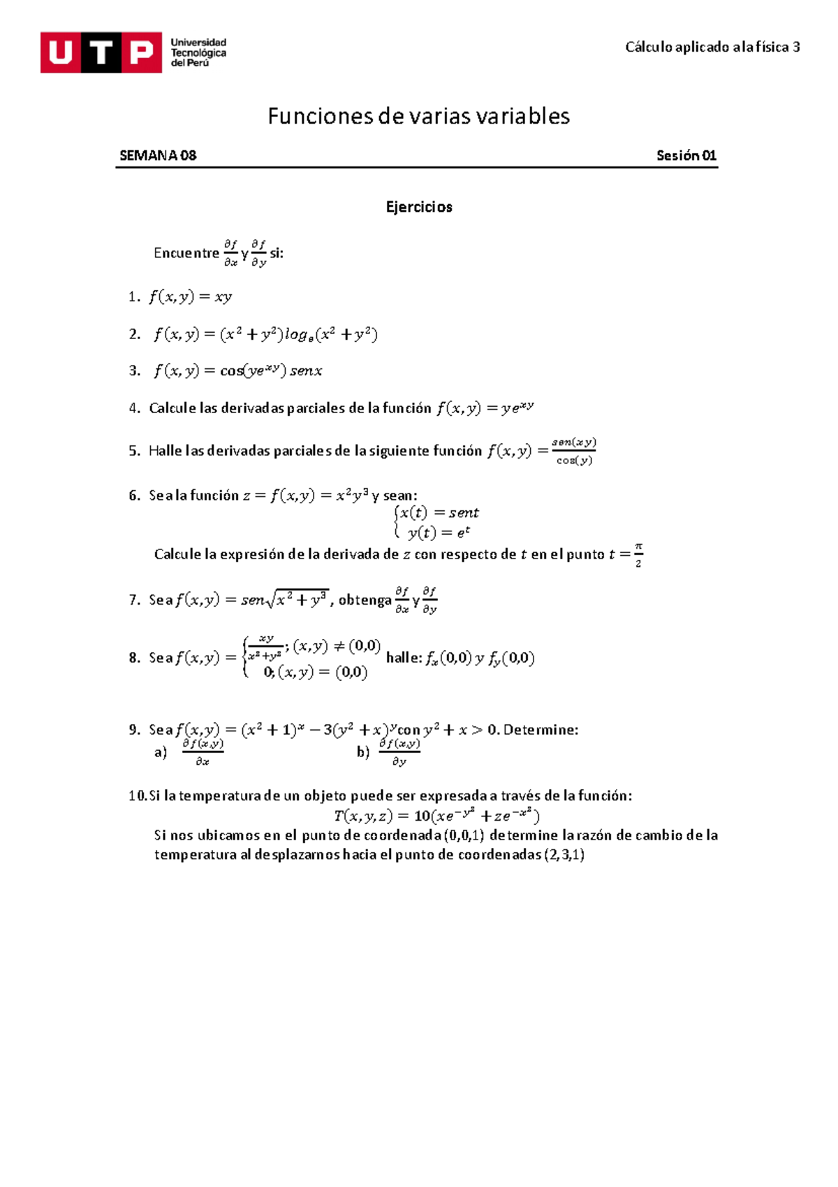 S08 s1 - Resolver ejercicios funciones - Cálculo aplicado a la física 3 Funciones de varias ...