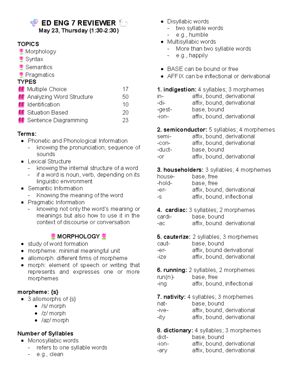 🫧 ED ENG 7 Reviewer 🦢 - Summary Secondary Education major in English ...