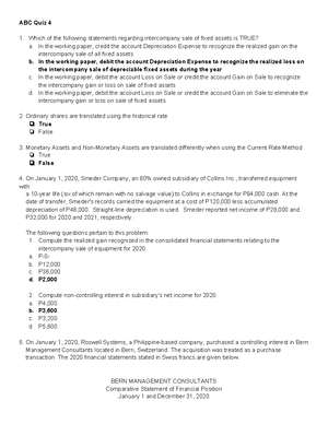 Intercompany-sales-quiz - 1 ACCOUNTING 15 ADVANCE ACCOUNTING PART III INTERCOMPANY TRANSACTIONS ...