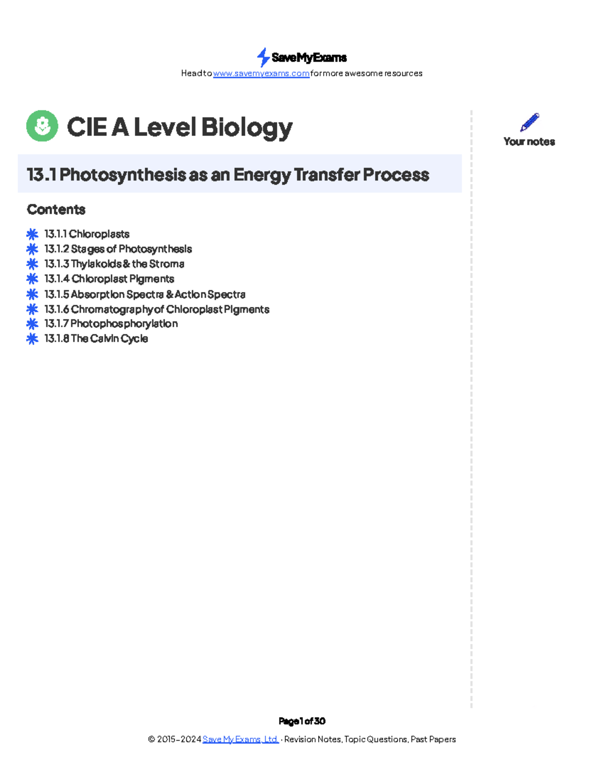 13.1 Photosynthesis - 111111111111111111111111 - CIE A Level Biology 13 ...