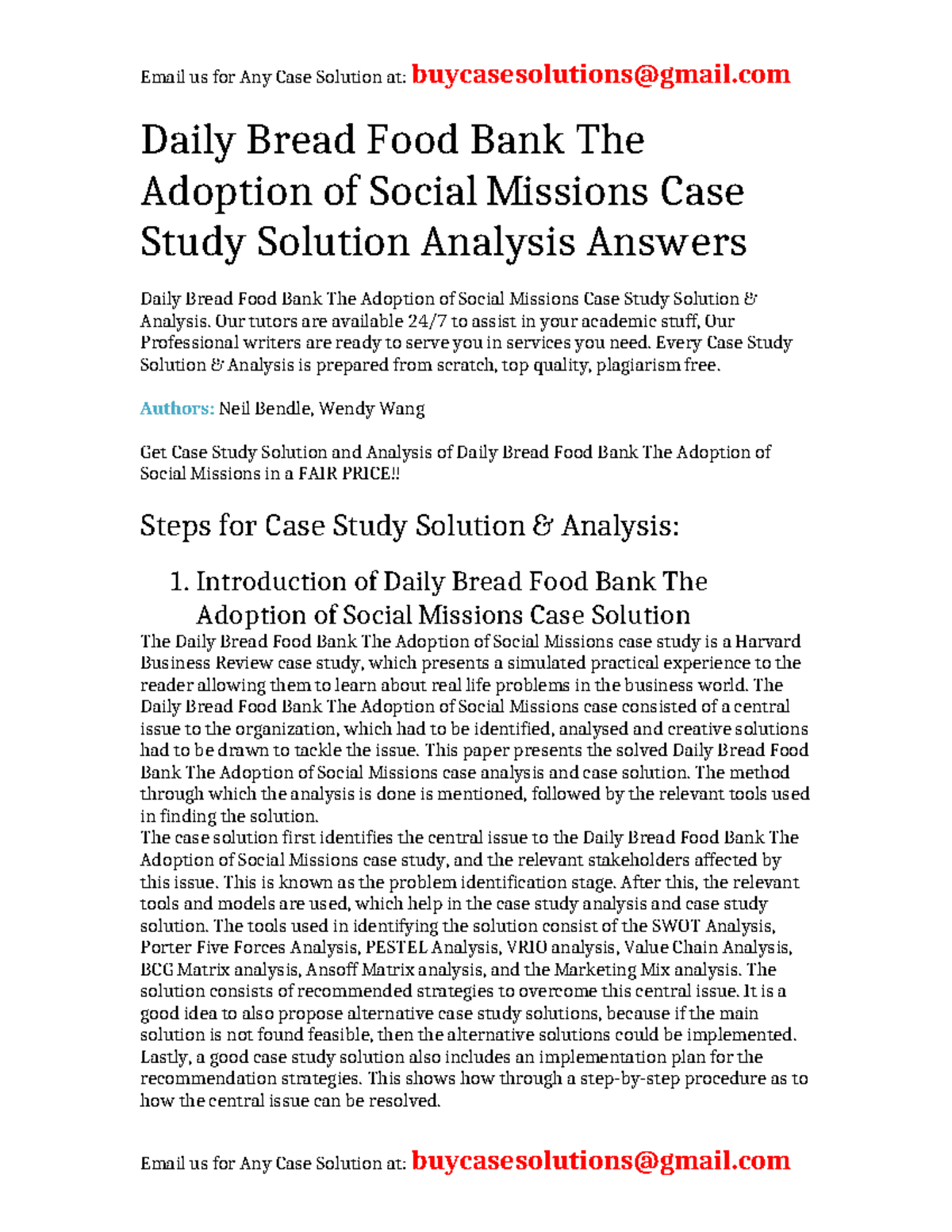 Case Solution Daily Bread Food Bank The Adoption of Social Missions ...