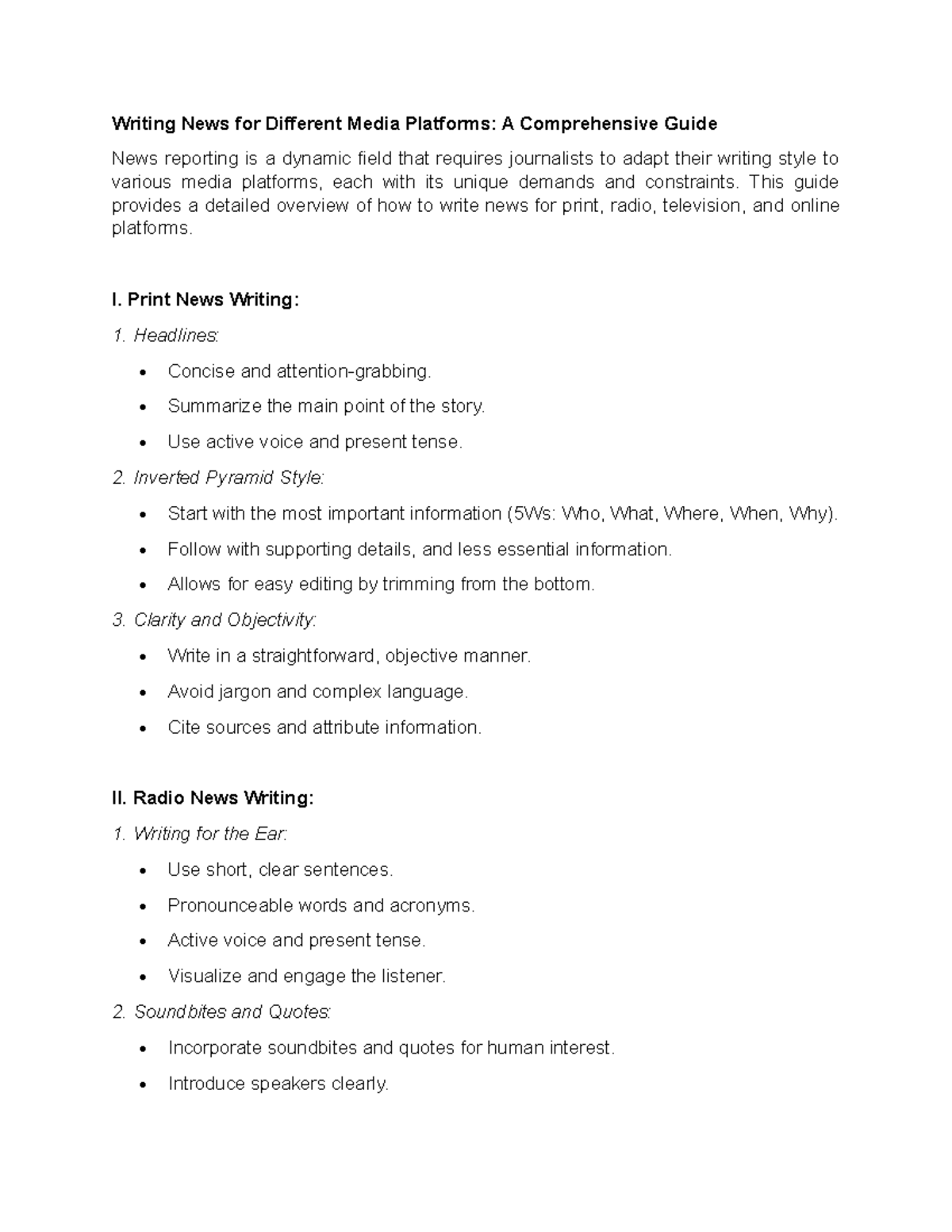 Writing News for Different Media Platforms note - This guide provides a ...