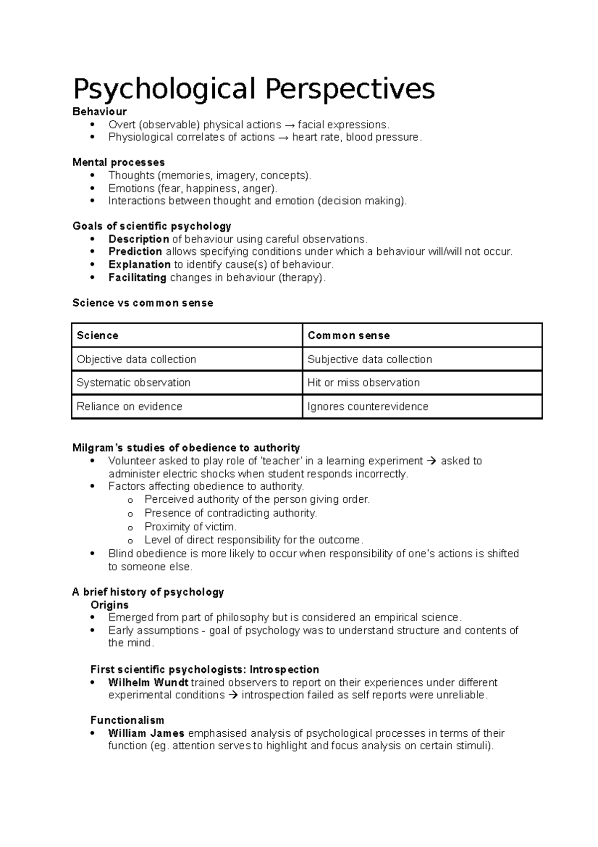 Psychological Perspectives - Summarised Notes - Psychological ...