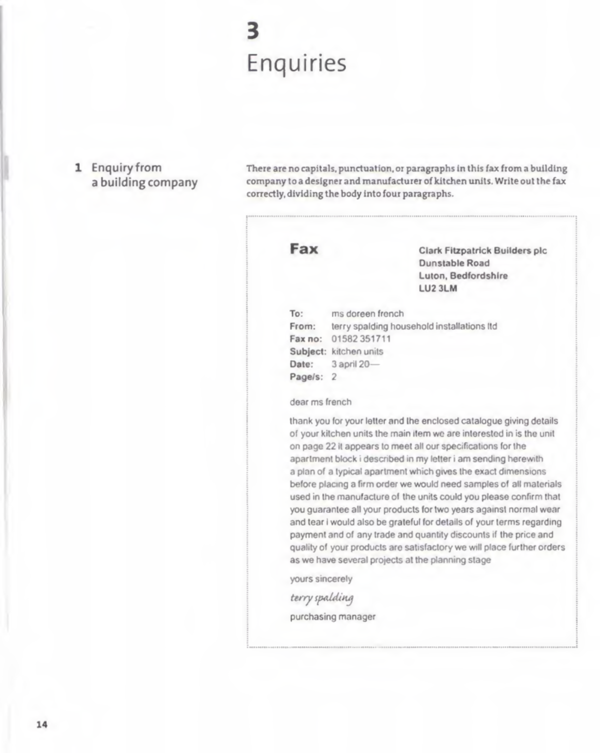 `Enquiry exercise - ML325 - Tiếng Anh chuyên ngành TACN4 - Studocu