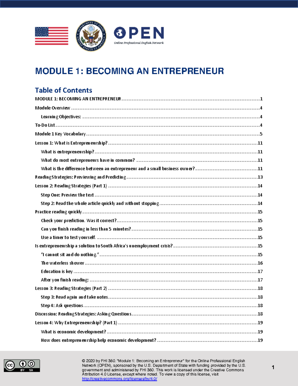 EBE Module 1 Packet - cours english - © 2020 by FHI 360. “Module 1 ...