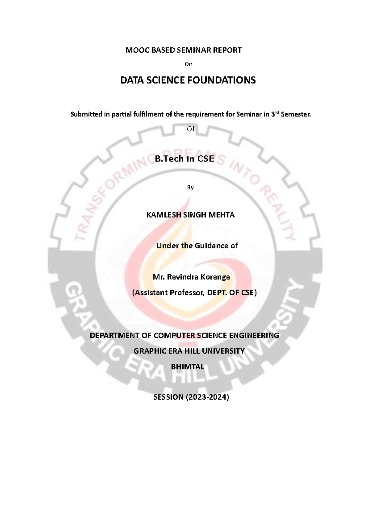 data science mooc file - MOOC BASED SEMINAR REPORT On DATA SCIENCE ...