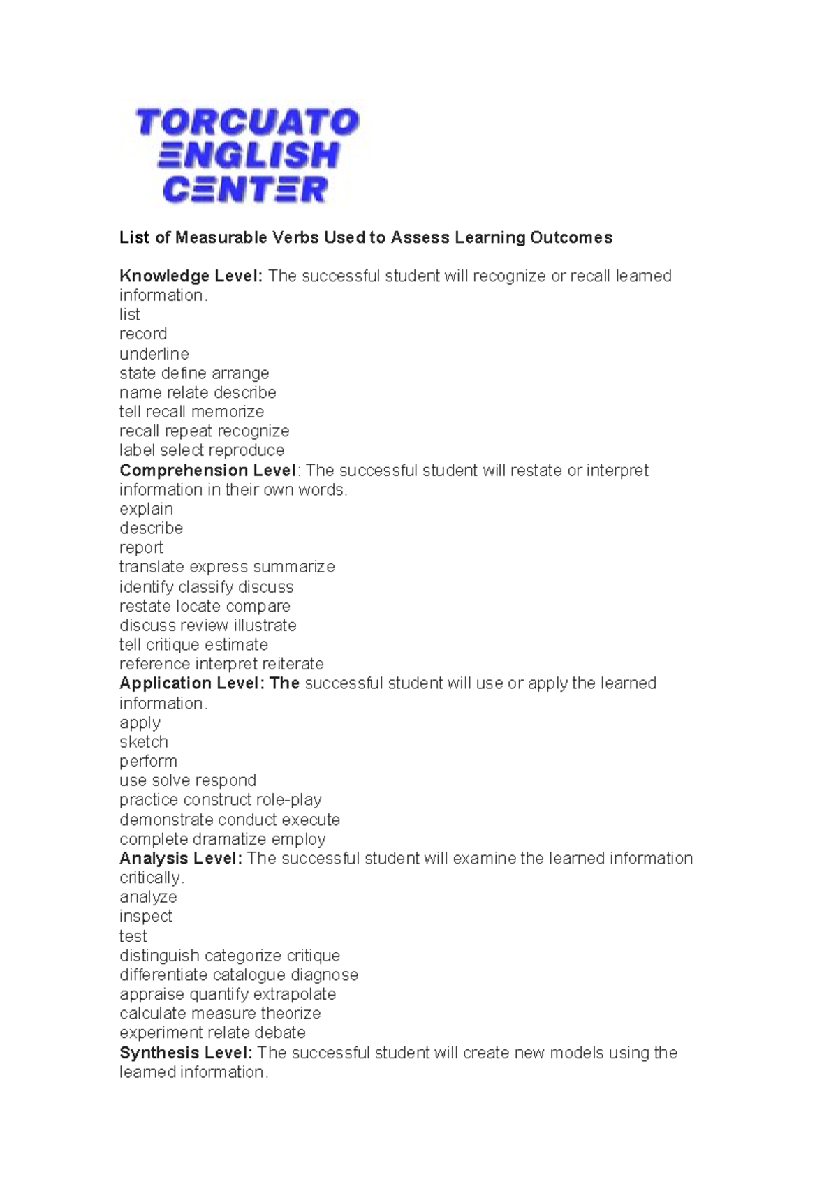 List of Verbs for aims - List of Measurable Verbs Used to Assess ...