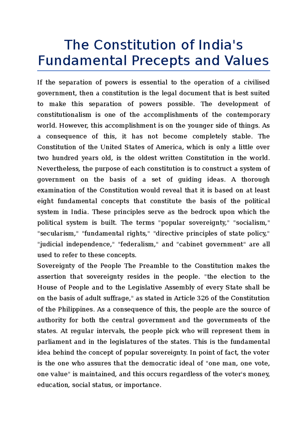 The Constitution of India's Fundamental Precepts and Values - The ...