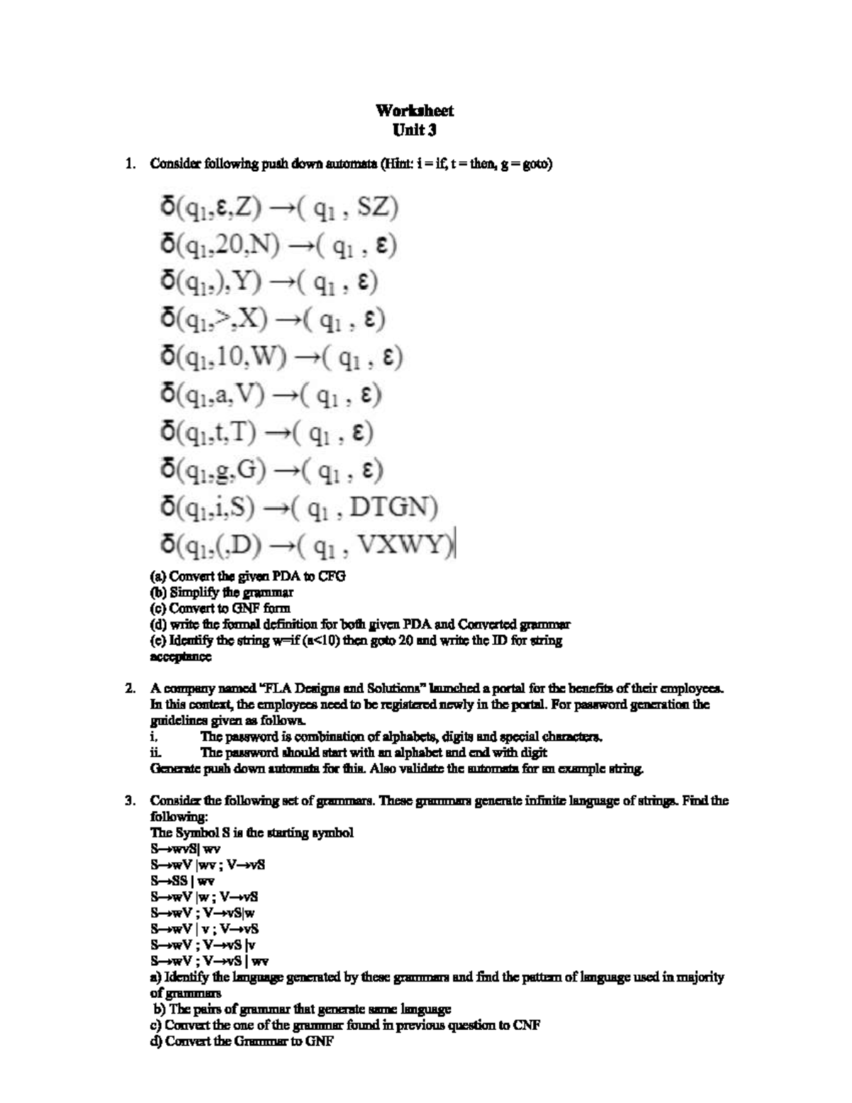 Unit 3 Worksheet 5 - Worksheet Unit 3 1. Consider following push down ...