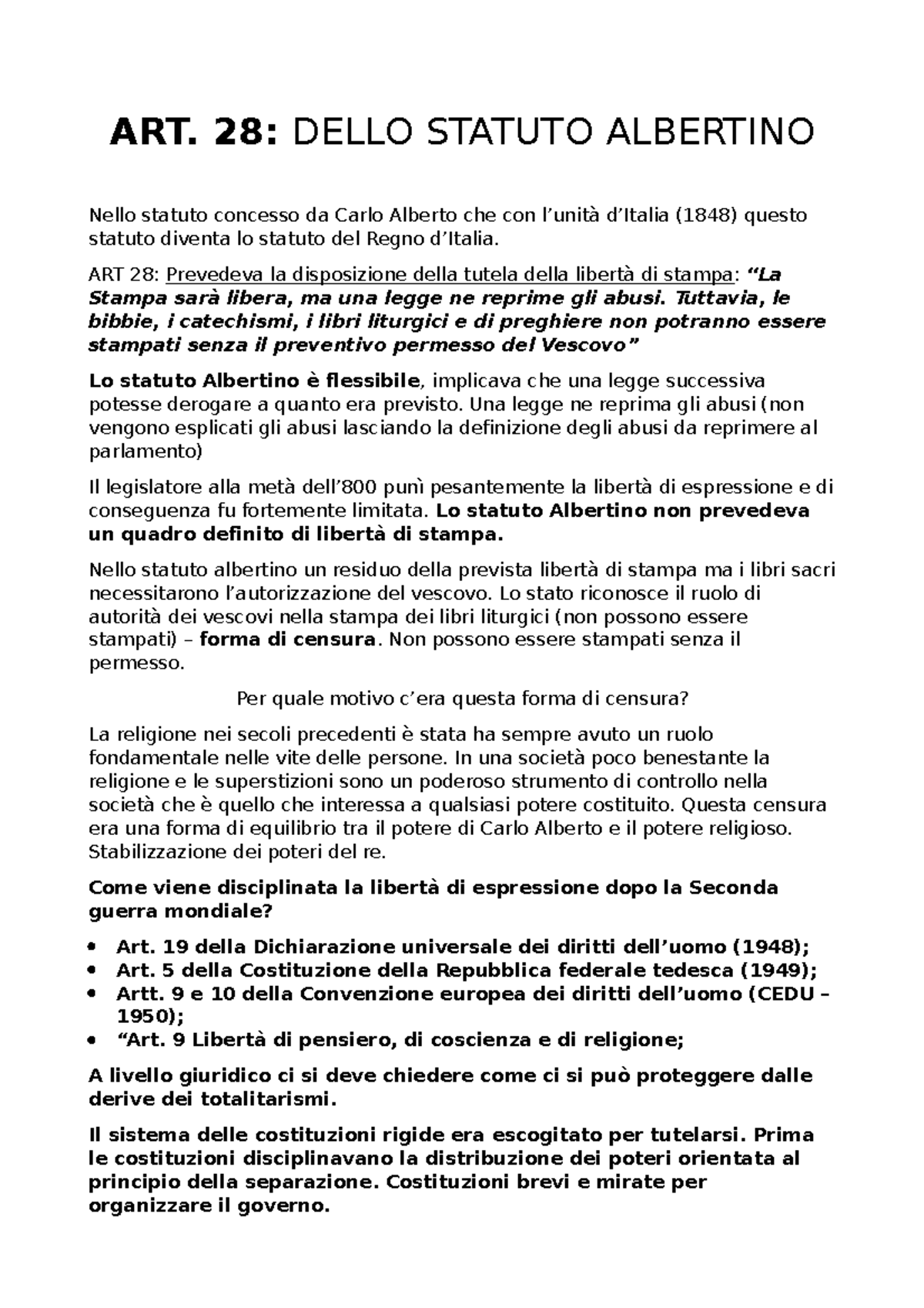 ART. 28 ( Statuto Albertino) - ART. 28: DELLO STATUTO ALBERTINO Nello ...