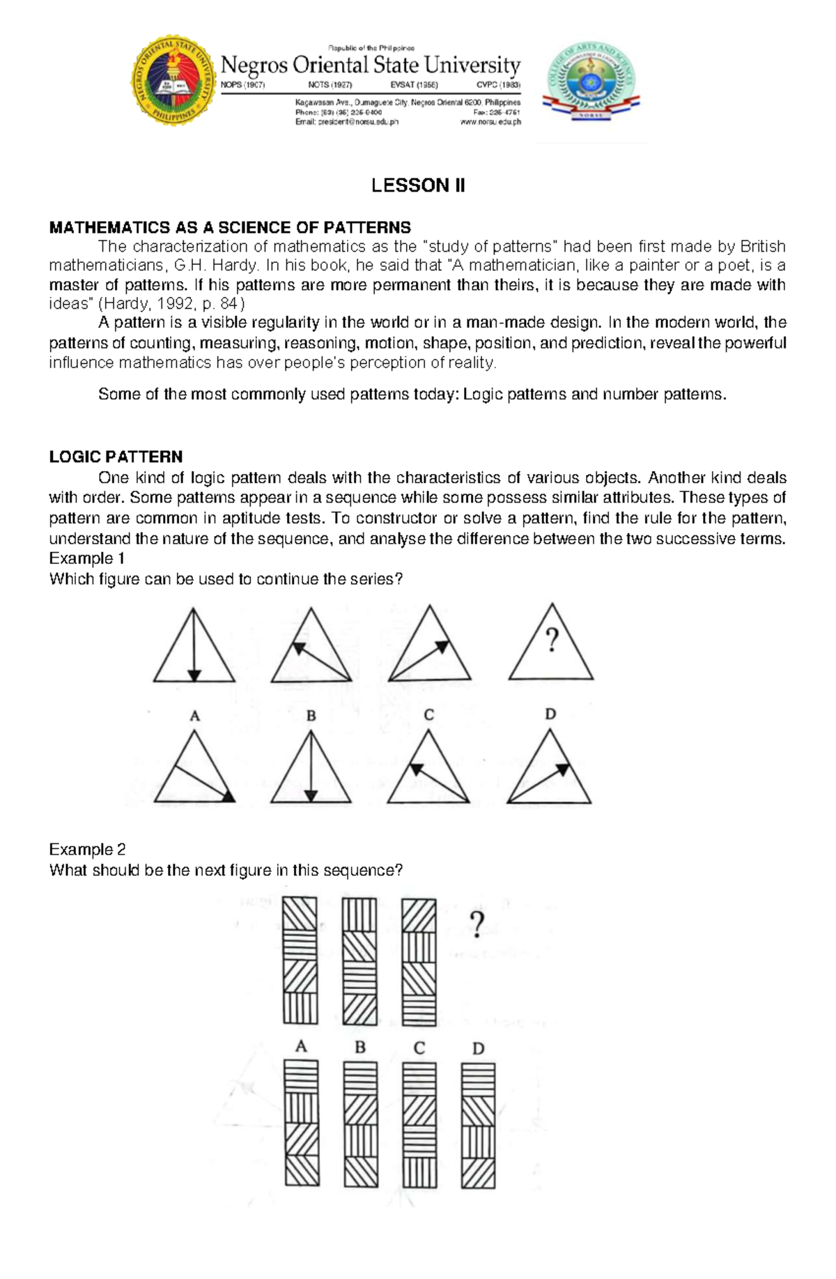 709 - 709 - LESSON II MATHEMATICS AS A SCIENCE OF PATTERNS The ...