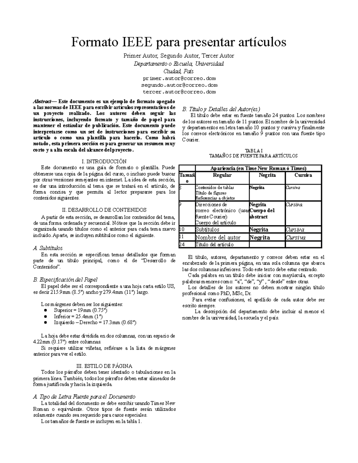 Formato de plantilla IEEE Plantilla - Formato IEEE para presentar artículos Primer Autor ...