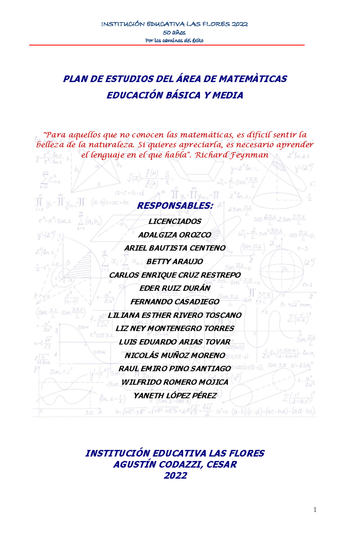 (2) PLAN DE Estudio Matematica 2022 - 50 años Por los caminos del éxito ...