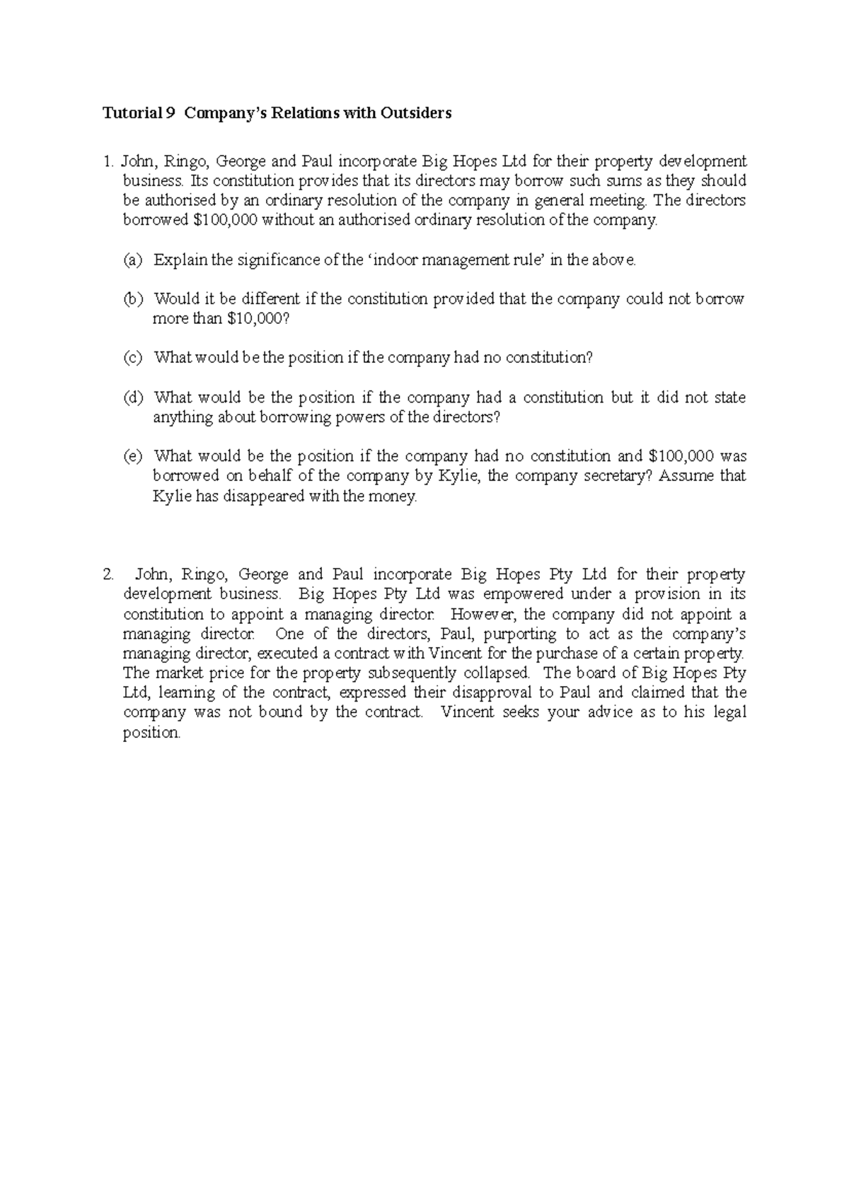 Tutorial 9 Company Relation with outsiders-1 - Tutorial 9 Company’s ...