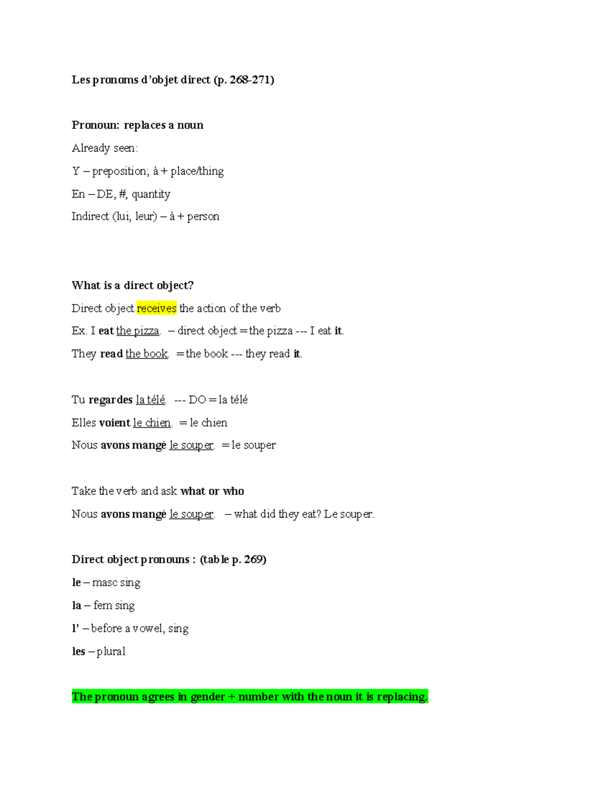 Chapter 10, Lesson 2 - Les pronoms d'objet direct - Les pronoms d’objet ...