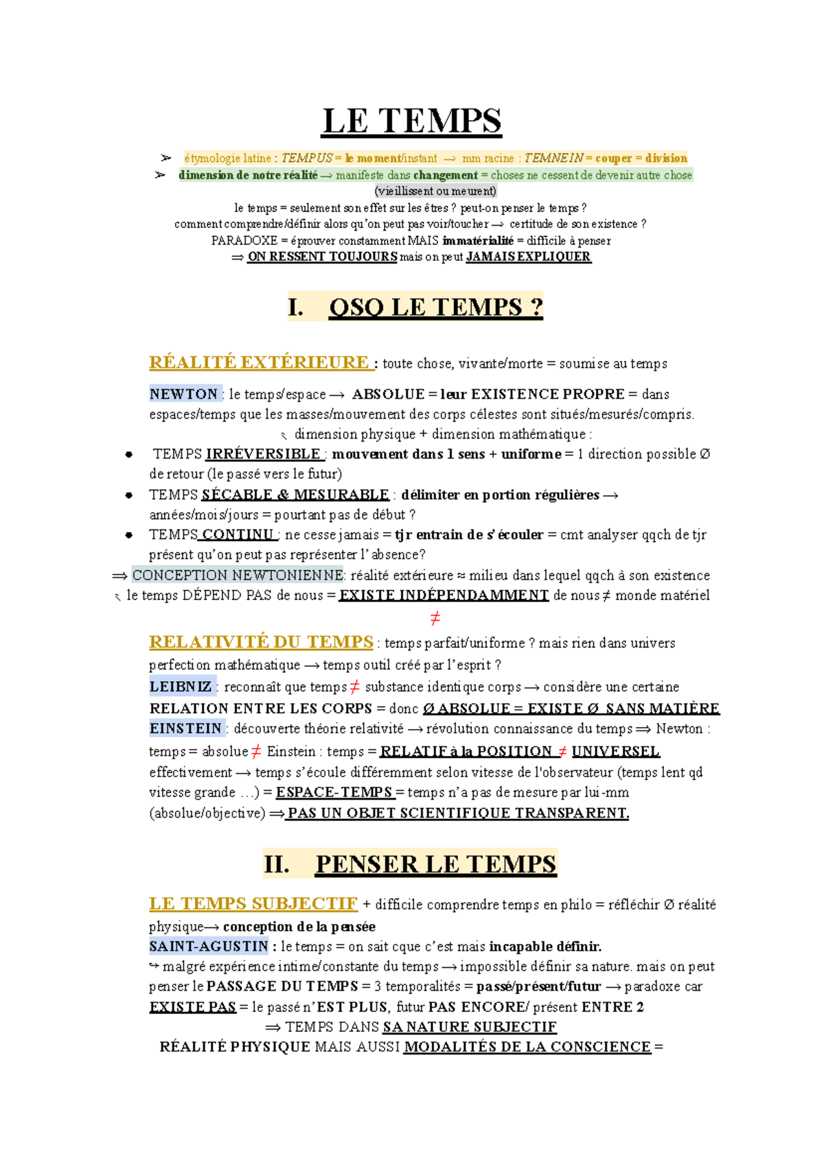 LE Temps - fiche de révision bac de philo - LE TEMPS étymologie latine ...