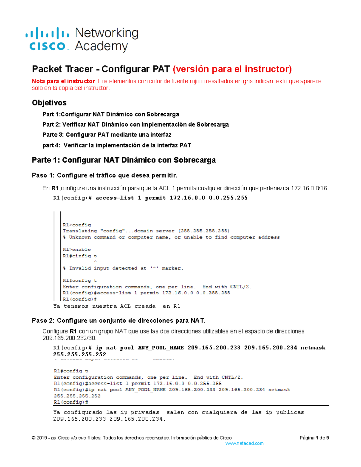 6.6.7 Packet Tracer - Configure PAT - ILM - Packet Tracer - Configurar ...